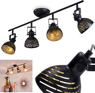 HOFSTEIN Deckenleuchte Osina, moderne Deckenlampe aus Metall in Schwarz/Goldfarben m. verstellbaren Strahlern, Leuchte im Retro/Vintage-Design mit Lichteffekt,