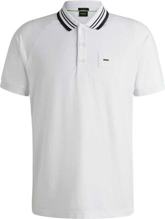 HUGO BOSS Poloshirt f&uuml;r Herren, Mit Kragen, Regul&auml;r, Raglan&auml;rmel (Wei&szlig;)
