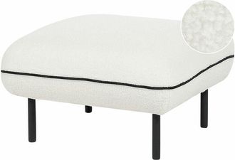 Beliani Ottomane Weiß Stoffbezug Bouclé Quadratisch mit Schwarzen Metallbeinen Biese Retro-Design Wohnzimmer Schlafzimmer Ausstattung Fußhocker Hocker