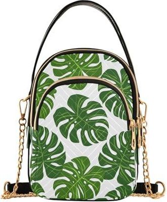 Mnsruu Sac à bandoulière pour femme - Motif feuille de Monstera - Plante tropicale verte - Petit sac à bandoulière avec sangle réglable