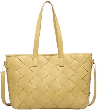 Generic Sac fourre-tout en cuir synth&eacute;tique pour femme, sac &agrave; bandouli&egrave;re, cartable, uni, rose, jaune, Large