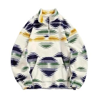 Generico Sweatshirt pour homme avec fermeture &eacute;clair 1/4 Motif ethnique azt&egrave;que avec poche kangourou Pull dautomne et dhiver Pull &eacute;pais Veste de loisirs Sweat 