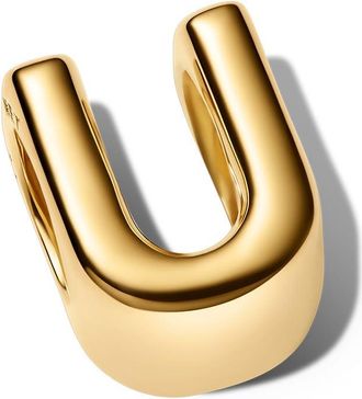 Pandora Buchstabe U Alphabet-Mini-Charm aus Sterling Silber mit 14 Karat Vergoldung, kompatibel Moments, Maße: 6,1 x 8,2 x 6,4 mm, 763967C00