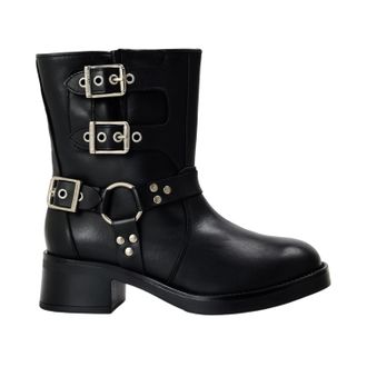 Steve Madden Becase Motorrad-Stiefel f&uuml;r Damen, Leder, Blockabsatz (Schwarz)