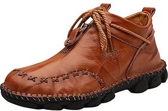 Generic Bottines larges en cuir souple pour homme - Chaussures de trekking avec fermeture &eacute;clair - Chaussures de sport &agrave; bout rond - Chaussures de marche conf