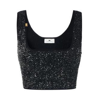 Elisabetta Franchi Strickoberteil mit Pailletten - - Tops - Damen - Schwarzk - M