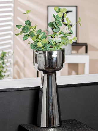 Gilde Dekovase Gesichtsvase - Blumenvase Vase groß aus Keramk Silber glasiert - Deko Wohnzimmer Geschenk Geburtstagsgeschenk - Farbe: Silber Höhe 45,5 cm