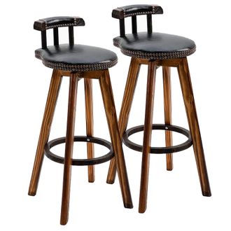 Generic Barhocker mit niedriger R&uuml;ckenlehne und um 360 Grad drehbarer Sitzfl&auml;che, Vintage-Barstuhl mit Kunstlederbezug und Massivholzbeinen