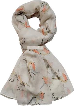 GFM &Eacute;charpe imprim&eacute;e oiseaux rouges-gorges pour le printemps, l&eacute;t&eacute; et No&euml;l (.RN-09-DDH-Cream)