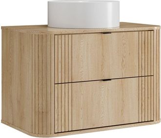 Vente-Unique Meuble de salle de bain suspendu avec vasque &agrave; poser ronde - Naturel clair - 80 cm - FILOR