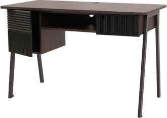 Hhg Schreibtisch HHG-114, B&uuml;rotisch Computertisch, MDF Metall Melamin 78x120x60cm Walnuss-Optik