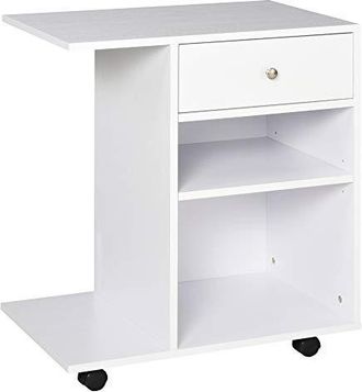 HOMCOM Vinsetto Support dimprimante Organiseur Bureau Caisson 2 niches tiroir Espace CPU + Grand Plateau Panneaux Particules Blanc