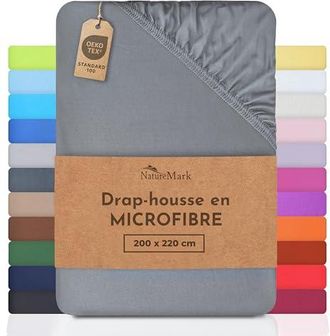 NatureMark Drap de lit en Microfibre à Prix réduit! Beaucoup de Tailles et de Couleurs Marchandise de Marque (Drap de lit 200 x 220 cm, Gris Moyen)