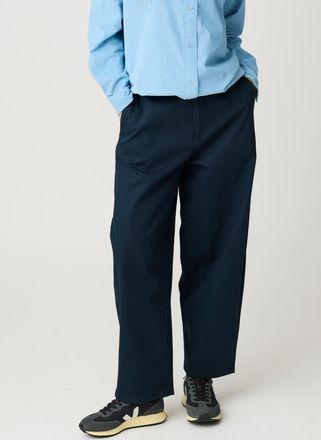 Knowledge Cotton Apparel Damen vegan Hose Bloom Barrel Pique Total Eclipse Blau