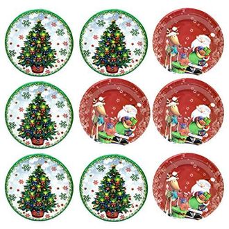 Aboofan 20 Pcs De No&euml;l Assiettes en Papier Jetables Arbre De No&euml;l P&egrave;re No&euml;l Renne Assiettes Rondes Assiette &Agrave; Dessert Vaisselle De F&ecirc;te De No&euml;l pour La F&ecirc;te D