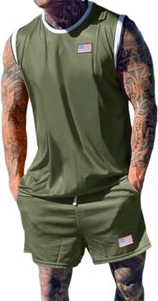 Generic Tenue 2 pi&egrave;ces pour homme, ensemble court, entra&icirc;nement, col rond, d&eacute;bardeur, &eacute;t&eacute;, surv&ecirc;tement sans manches, ensemble de nuit deux pi&egrave;ces, d&eacute;bardeur s