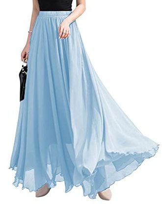 ORANDESIGNE Jupe Femme Longue Plissée en Mousseline de Soie Chic et Elegant Trapèze Taille Haute Tulle Jupe Fluide Taille Élastique Décontracté Maxi Jupe Soirée S