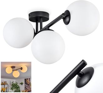 HOFSTEIN Deckenleuchte Gastor, 3-flammige Deckenlampe aus Metall/Glas in Schwarz/Wei&szlig;/Milchglas, Leuchte im Retro/Vintage-Design (Schirme &Oslash; 15 cm), E14, Esszim