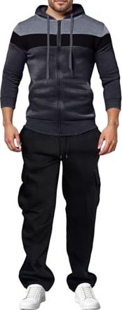 Generic Survêtement 2 pièces pour homme avec fermeture éclair sur toute la longueur, sweat à capuche et jogging, tenue décontractée pour le sport de plein air