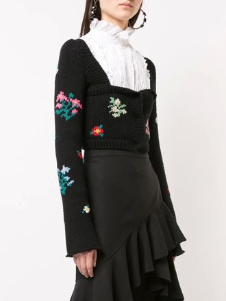 Philosophy di Lorenzo Serafini Floraler Cropped-Pullover - Schwarz