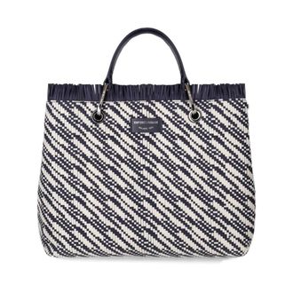 Emporio Armani Sac de magasinage tiss&eacute; bleu et blanc - Femme - Sacs - Bleu - Taille: ONE Size