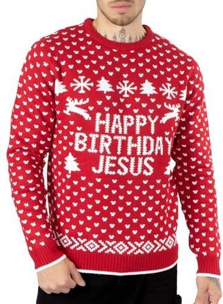 Noroze Mens Novelty Happy Birthday Jesus Merry Christmas Jumper Santa Knitted Sweater Top UK Sizes S-3XL