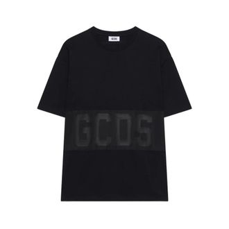 GCDS Logo Detail T-Shirt mit Rundhalsausschnitt und kurzen &Auml;rmeln - - Tops - Herren - Schwarzk - XL