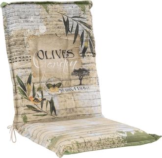 JACK Gartenstuhlauflagen Mittellehner - 110 x 50 cm - Beige - Grün - Baumwolle - Olivenmotiv - Sesselauflage Sitzpolster Stuhlauflage