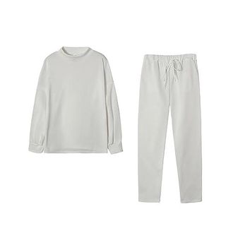 Generic Ensemble de surv&ecirc;tement pour femme en coton et lin - Combinaison d&eacute;t&eacute; assortie &agrave; manches mi-longues - Pantalon large - Ensemble r&eacute;tro de jogging pour 