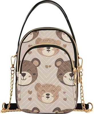 Mnsruu Sac à bandoulière pour femme avec bandoulière réglable - Motif ours mignon - Marron