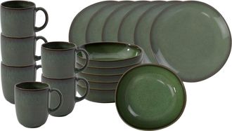 like. by Villeroy & Boch Lave Vert Fr&uuml;hst&uuml;cks-Set 18-teilig, Kaffeebecher (400 ml) - M&uuml;slischalen (600 ml) - Fr&uuml;hst&uuml;cksteller (23 cm) f&uuml;r 6 Personen, Steingut, Gr&uuml;n
