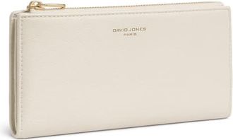 David Jones Portefeuille Compagnon Femme Simili Cuir - Porte-Cartes Long Porte-Monnaie Cuir synth&eacute;tique PU - Poche &agrave; Billets et Pi&egrave;ces - Beige