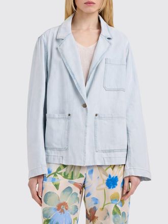 Momoni Blazer court &agrave; simple boutonnage en denim d&eacute;lav&eacute; et coupe d&eacute;contract&eacute;e