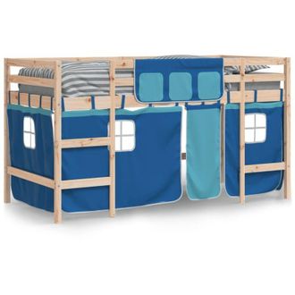 vidaXL Vidaxl - Lit mezzanine enfants et rideaux bleu 80x200cm bois pin massif