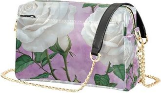 Mnsruu Sacs à bandoulière pour femme, sac à main en cuir à motif floral blanc violet