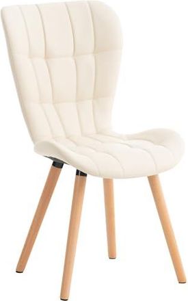 Clp Chaise De Salle A Manger Design Elda en Similicuir I Style Scandinave avec Coutures D&eacute;coratives I Dossier Haut Et Pi&eacute;tement en Bois, Couleur:cr&egrave;me
