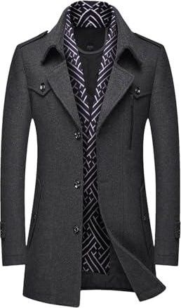 Generic Trench-Coat Pour Hommes, Veste En Laine Épaisse, Col Écharpe, Manteau Mi-Long, Pardessus Chaud Dhiver