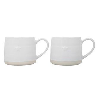 Mikasa Farmhouse Steingutbecher mit Sternen, 2-teiliges Becher-Set für Tee, Kaffee und heiße Schokolade, 380ml - Geschenkkarton, spülmaschinen- und mikrowell