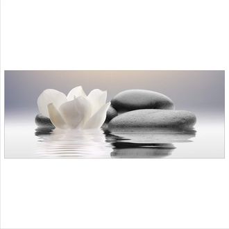 Decorwelt Glasbild 125x50 XL Zen Steine Weiß Panorama Wandbild Glasbilder Modern Deko Glas