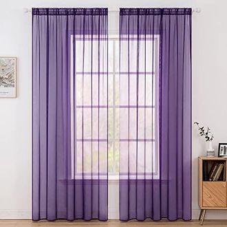 Miulee 2 Panneaux Couleur Pure Rideaux No&euml;l De Fen&ecirc;tre Transparents Lisse &Eacute;l&eacute;gant Panneaux Voile De Fen&ecirc;tre/Rideaux/Traitement pour Chambre Salon Tige de Poc