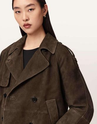 AllSaints Reya - Cropped-Trenchcoat in Bitterbraun-Brown