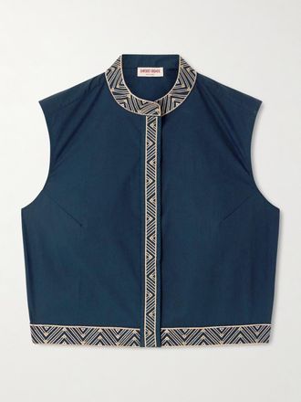 Emporio Sirenuse Andorra Iris Verk&uuml;rztes Oberteil Aus Popeline Aus Einer Baumwollmischung Mit Stickereien - Blau