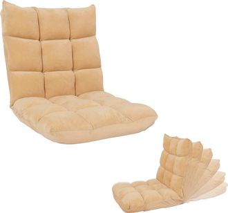 Mendler Bodensessel HWC-N43, Relaxsessel Bodenkissen Klappsessel 6 Relaxpositionen, stabiles Gestell Samt - beige
