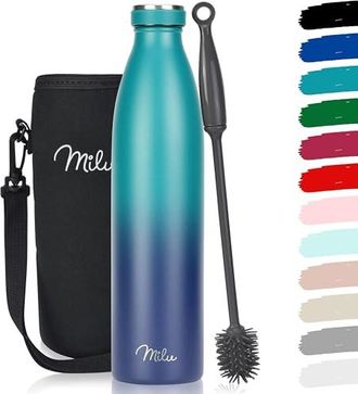 Milu Bouteille deau en Acier Inoxydable - Double paroi isol&eacute;e sous vide - Bouche Standard Gourde - 350ml 500ml / 750ml / 1000ml/ 1.5l - sans BPA - Thermo G