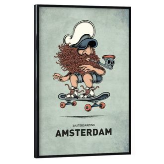 artboxONE Poster mit schwarzem Rahmen 90x60 cm Städte Amsterdam Skateboard - Bild Skateboard Brett City