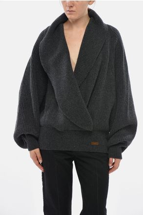 Balmain Gerippter Wollpullover mit Fledermaus&auml;rmeln Balmain