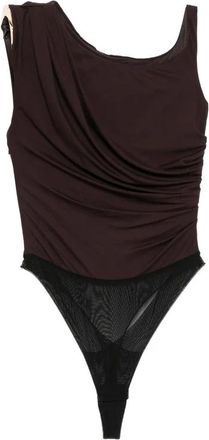 Elisabetta Franchi Femme, Tops, Brun, Taille: 36 FR Bodysuit en jersey avec d&eacute;tail de bijou &agrave; l&eacute;paule
