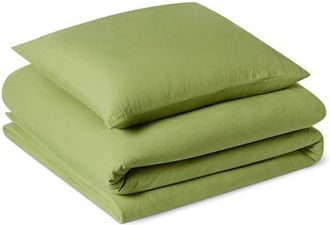 Amazon Basics Vorgewaschenes Mikrofaser-Bettwäsche-Set, extra weich, natürlicher Knitter-Look, bügelfrei, 2-teilig, Einzelbett, Bettbezug 135 x 200 cm & Kissenbezug