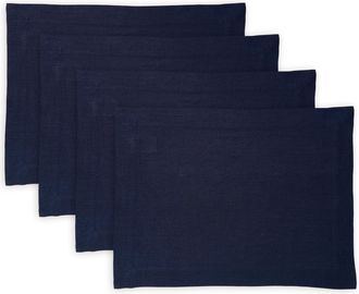 Solino Home Indigo Navy Leinen Platzsets 35.6x48.8 cm,100% reines Leinen Stoff Platzsets für Frühling,Sonoma Prewashed Platzsets 4er Set,Handgefertigt aus europäi