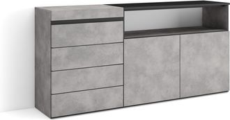 Skraut Home | Kommode mit Schubladen | Aufbewahrungsschrank | 157x75x35 cm | Für Schlafzimmer, Zimmer | Sideboard, Schrank | Moderner Stil | Zement